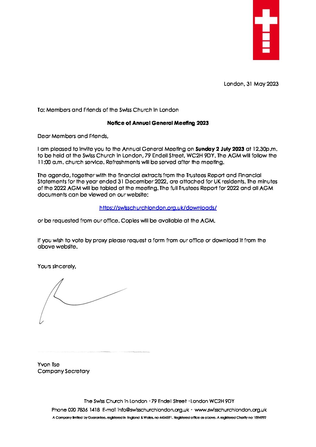 AGM 2023 - Notice - Swiss Church in LondonSwiss Church in London